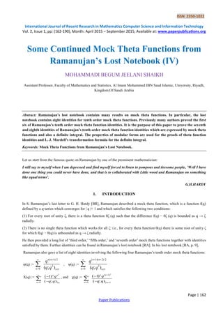 Some Continued Mock Theta Functions from Ramanujan’s Lost Notebook (IV) | PDF