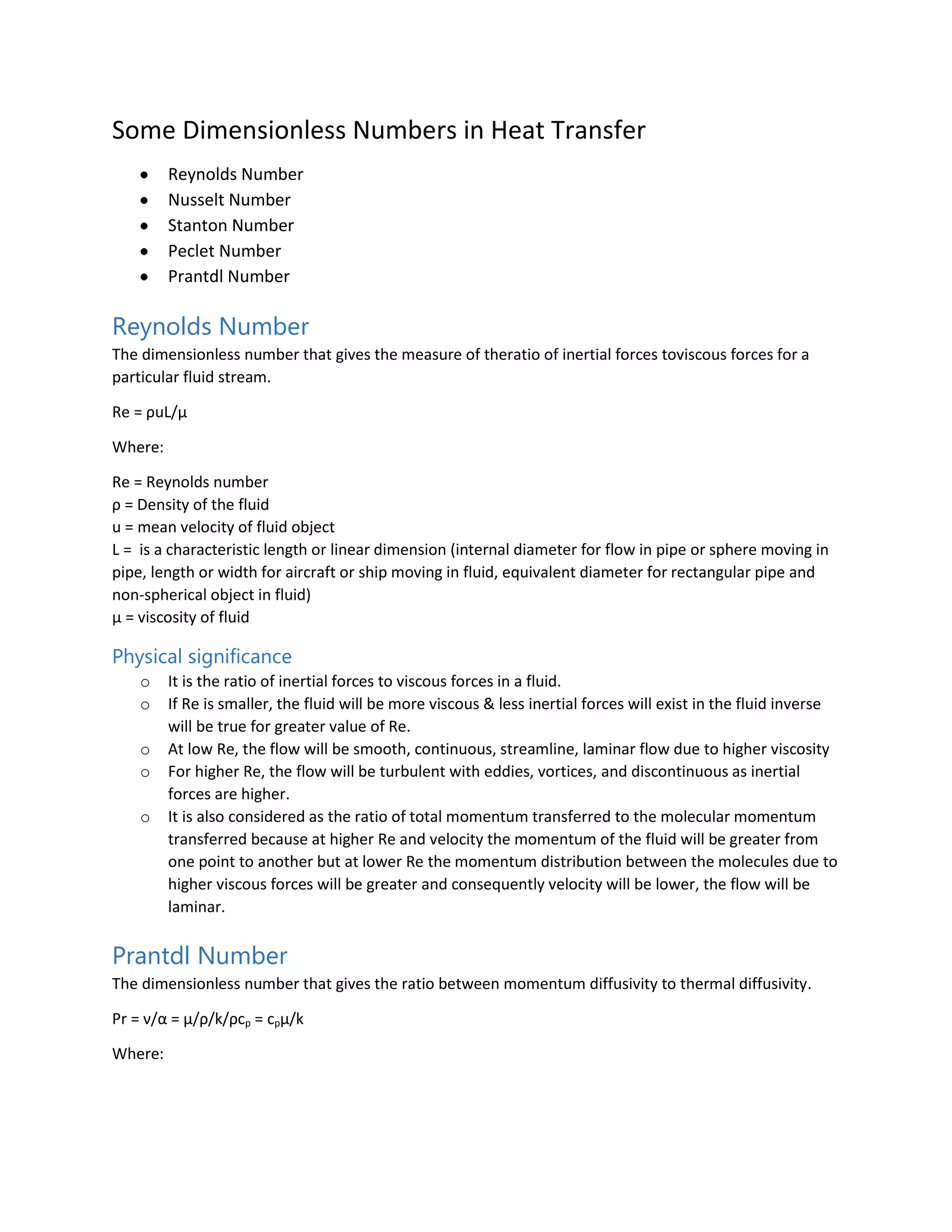 Some dimensionless numbers in heat transfer | DOCX