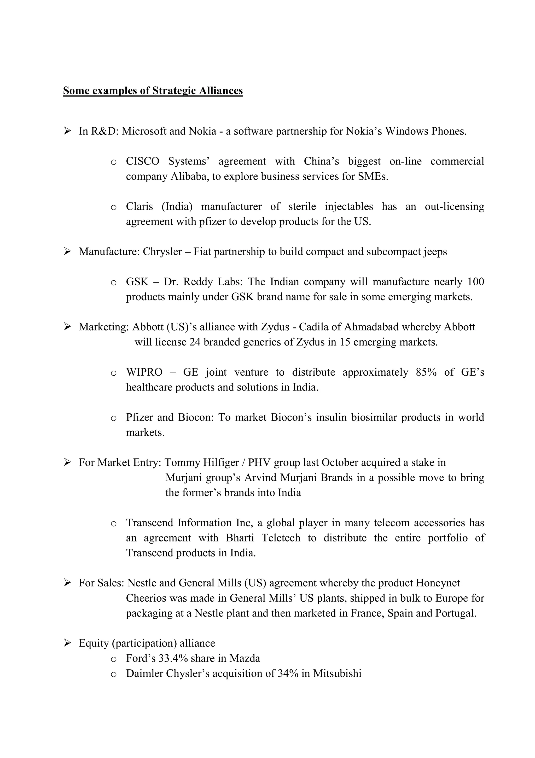 Some examples of strategic alliances | PDF