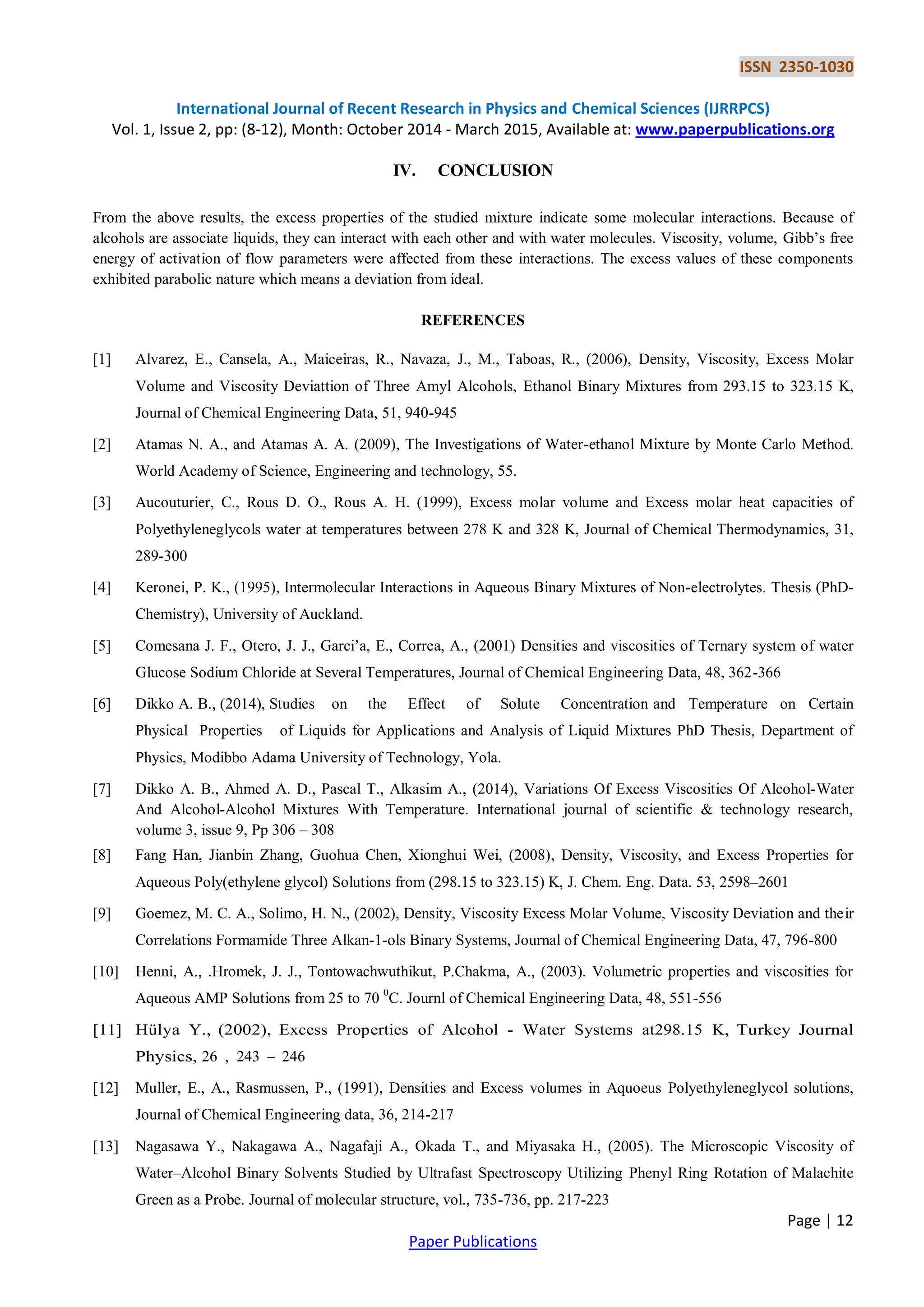 Some Excess Properties of Ternary Liquid Mixture of Water, Methanol ...