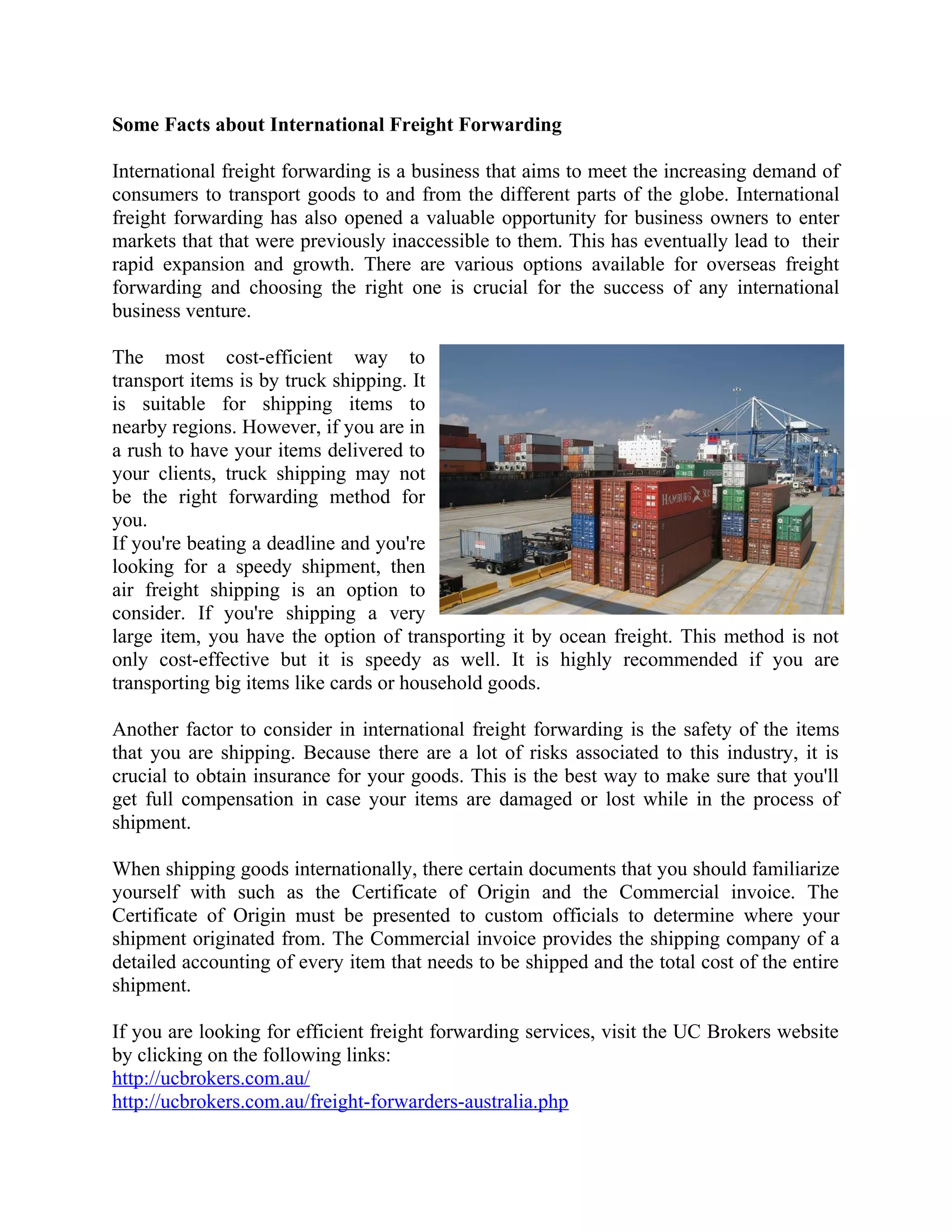 Some Facts about International Freight Forwarding | PDF