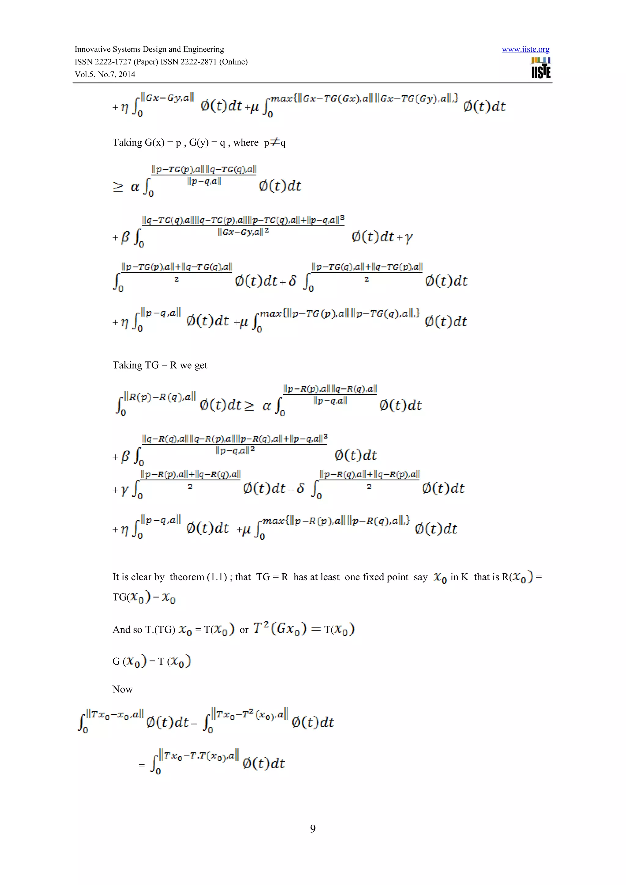 Some fixed point and common fixed point theorems of integral | PDF