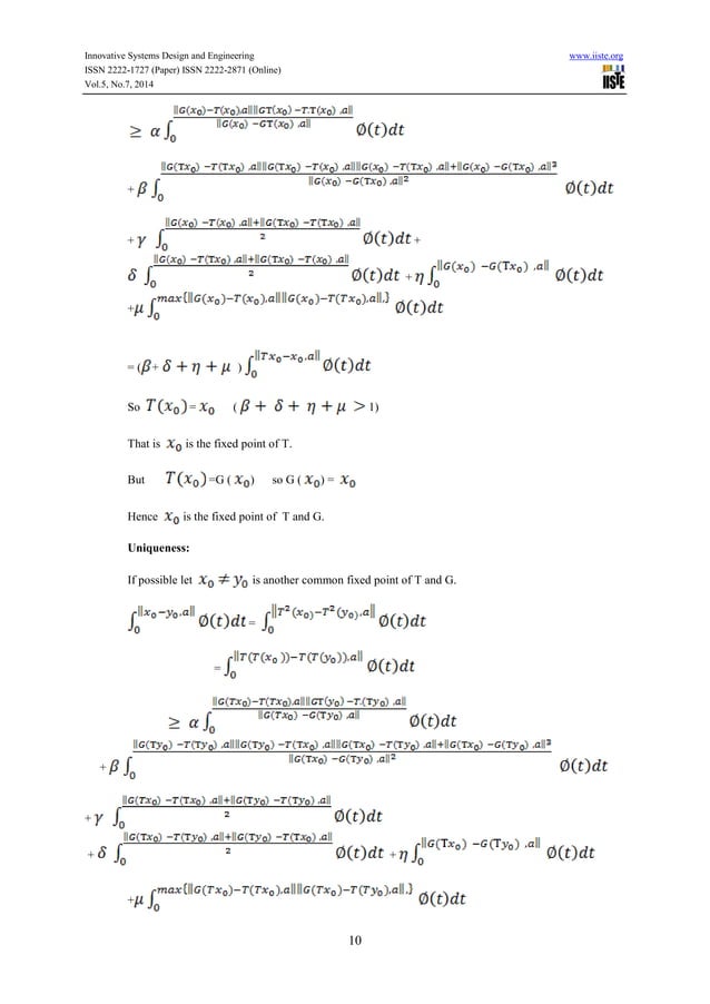 Some fixed point and common fixed point theorems of integral | PDF