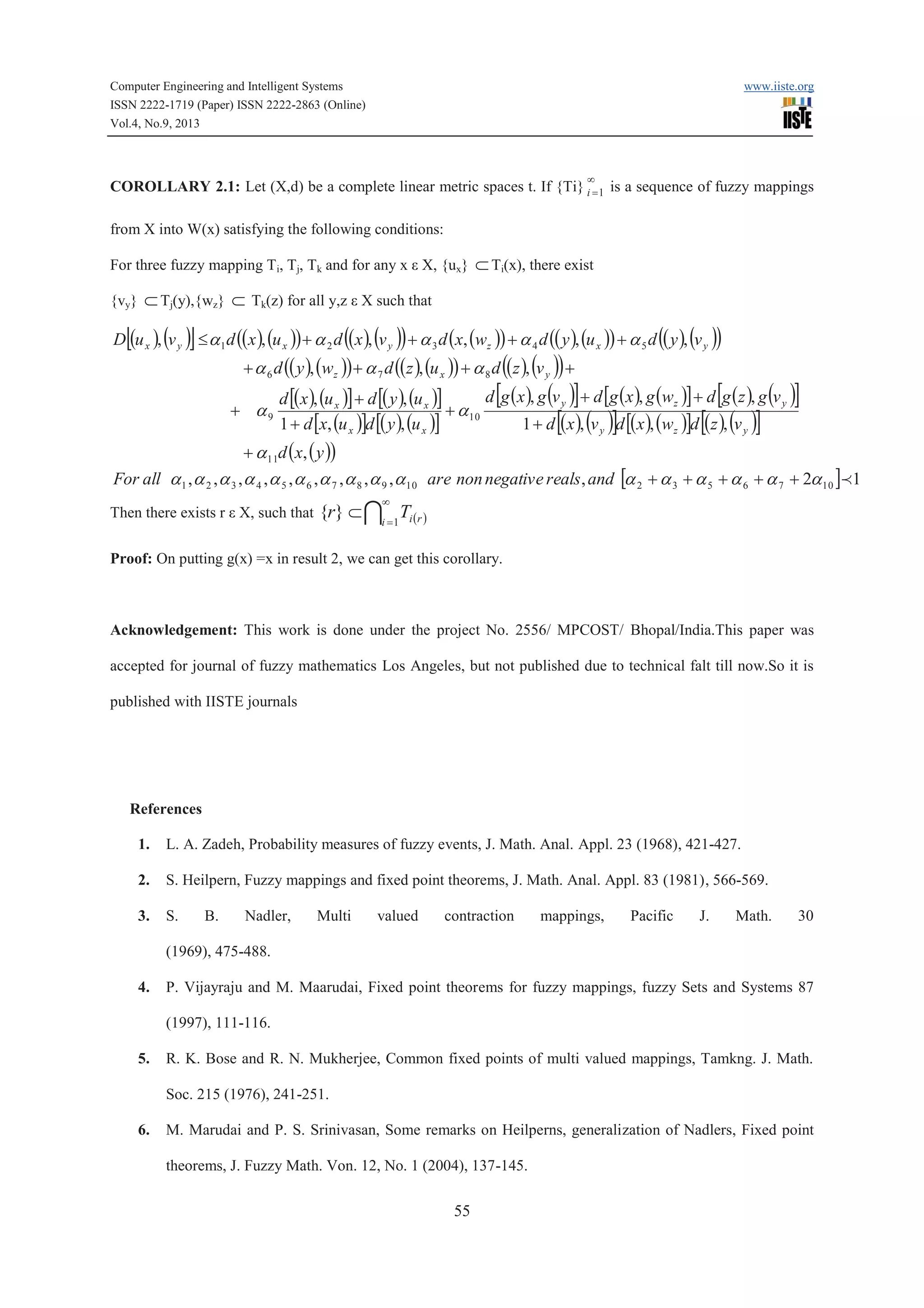 Some Fixed Point Theorems In Fuzzy Mappings Pdf
