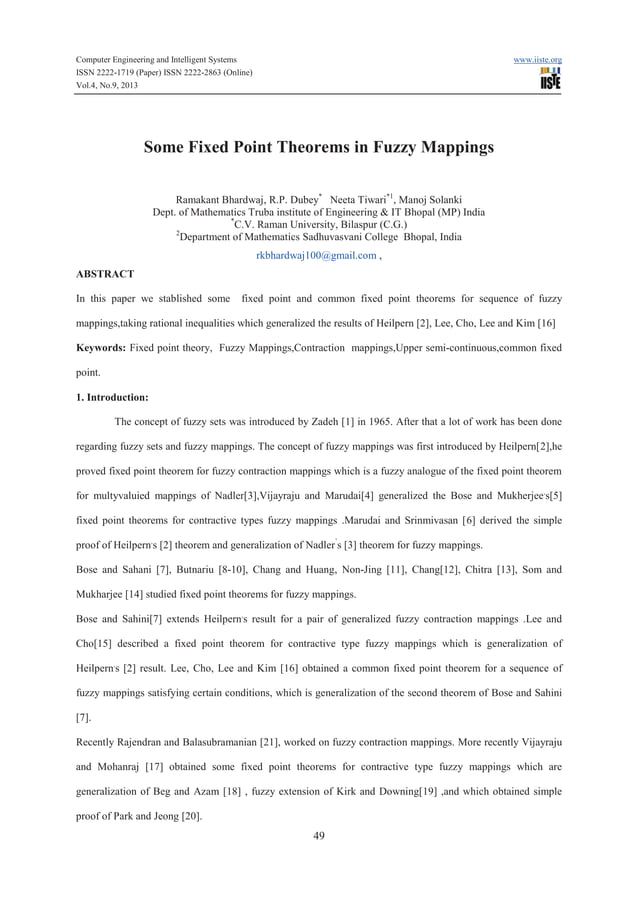 Some Fixed Point Theorems In Fuzzy Mappings Pdf