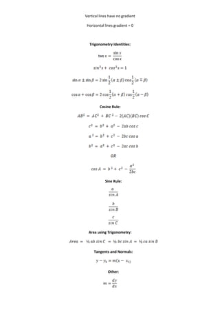 Some Formulae For Additional Mathematics | PDF