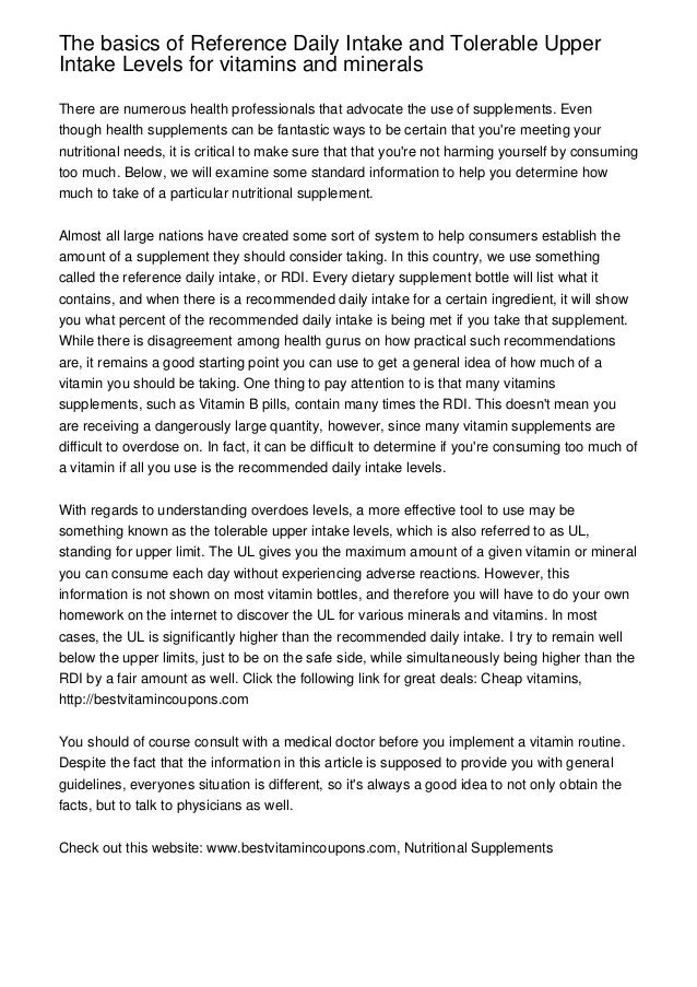 The basics of Reference Daily Intake and Tolerable Upper Intake Levels ...