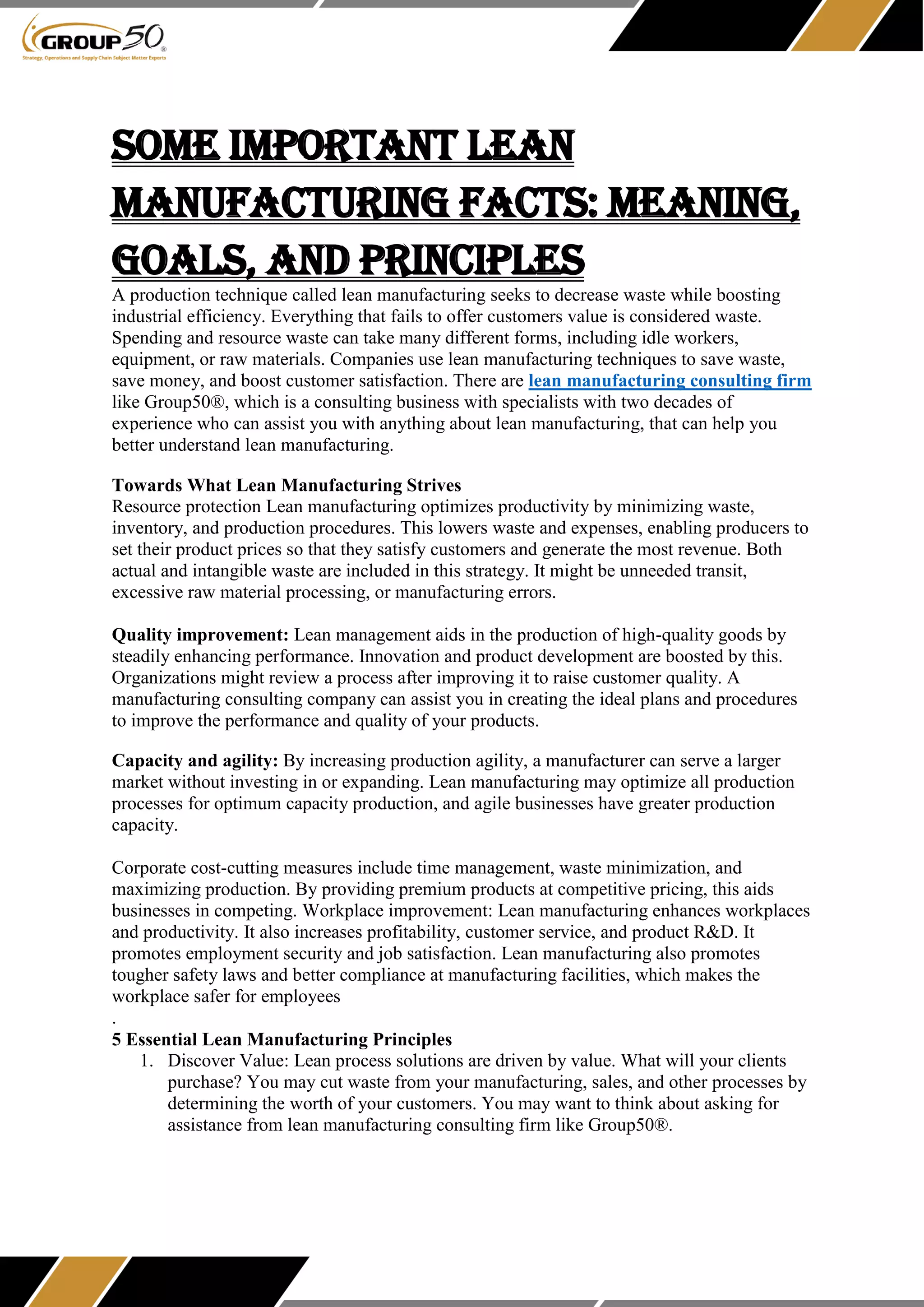 Some Important Lean Manufacturing Facts Meaning, Goals, and Principles ...