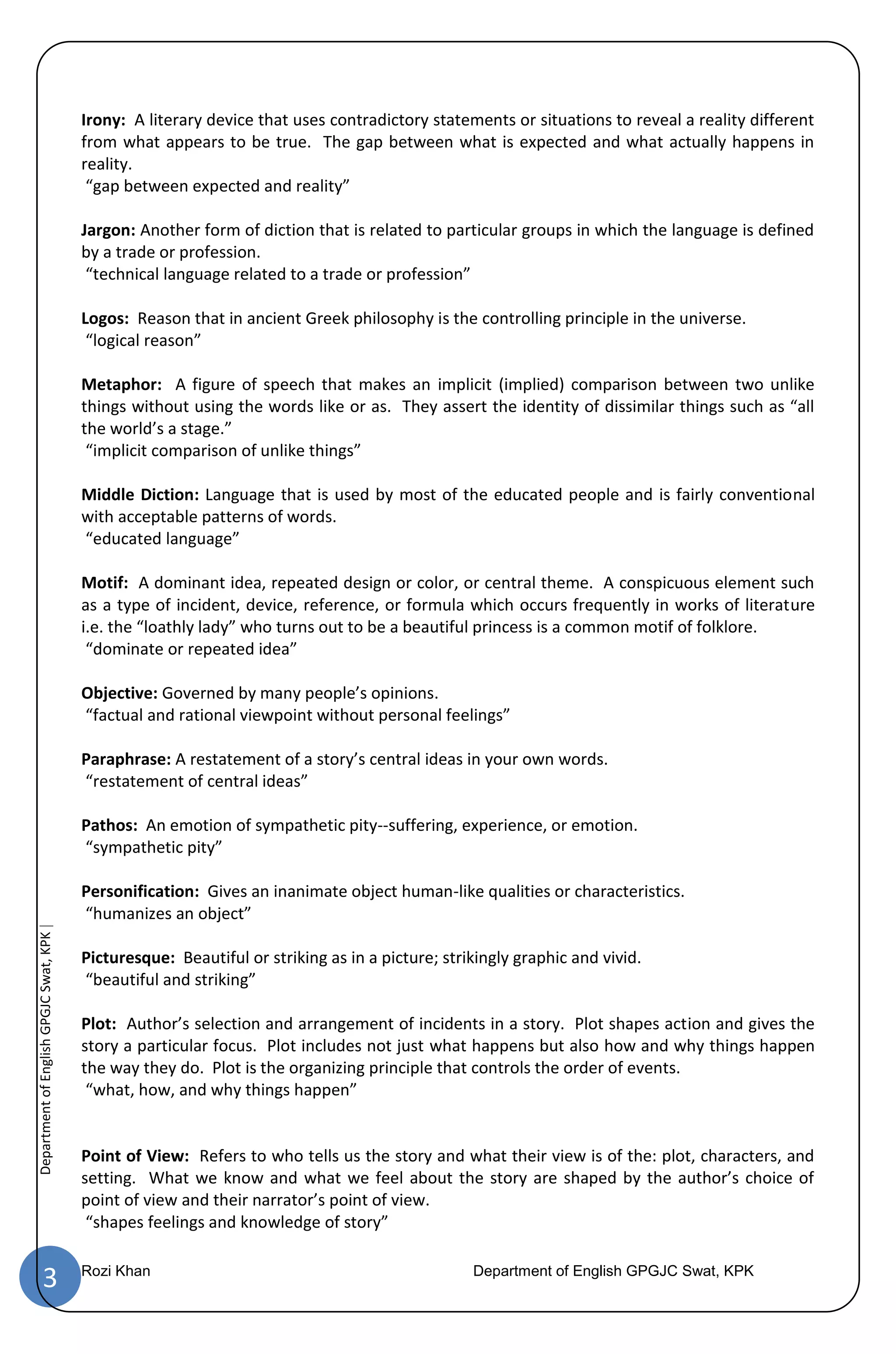 Some important literary terms | PDF