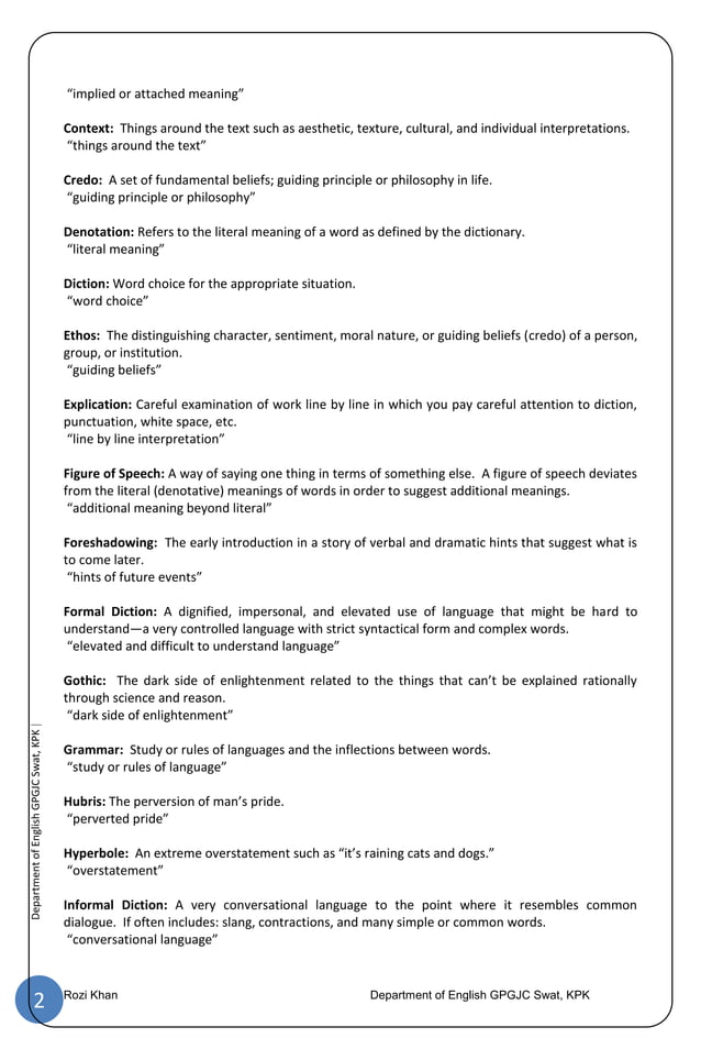 Some important literary terms | PDF