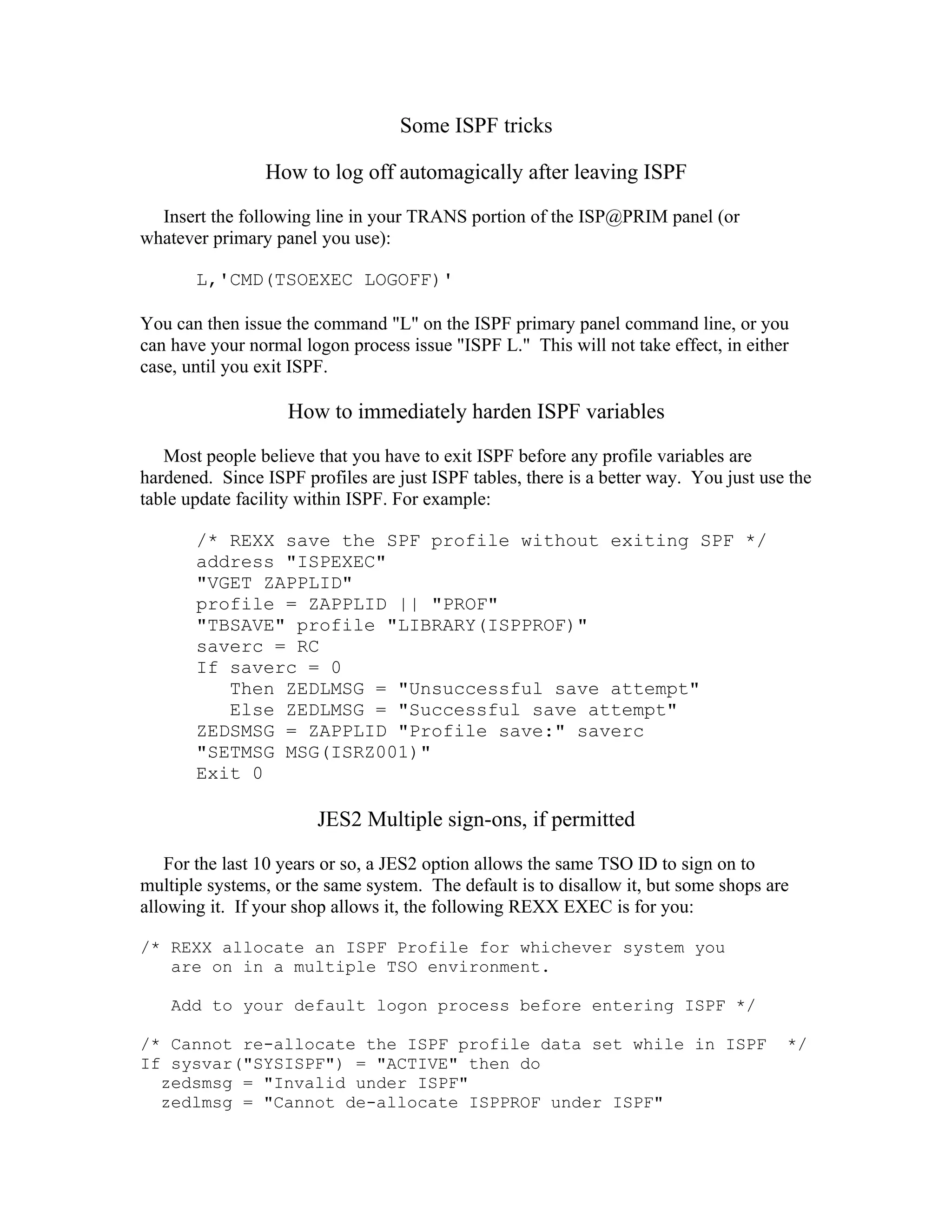 Some Ispf Tricks Doc Operating Systems Computer Software And