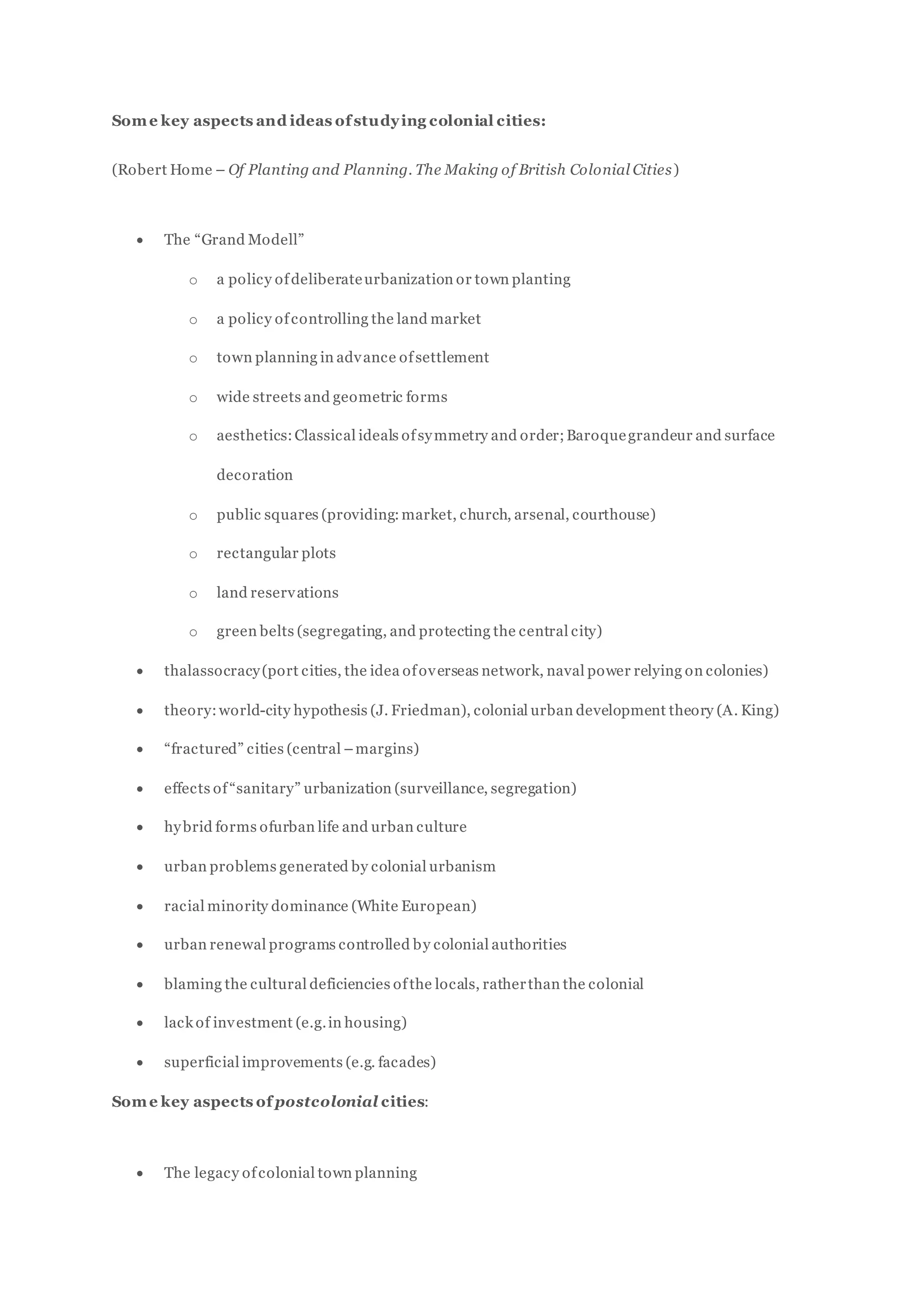 Some key aspects and ideas of studying colonial cities | DOCX