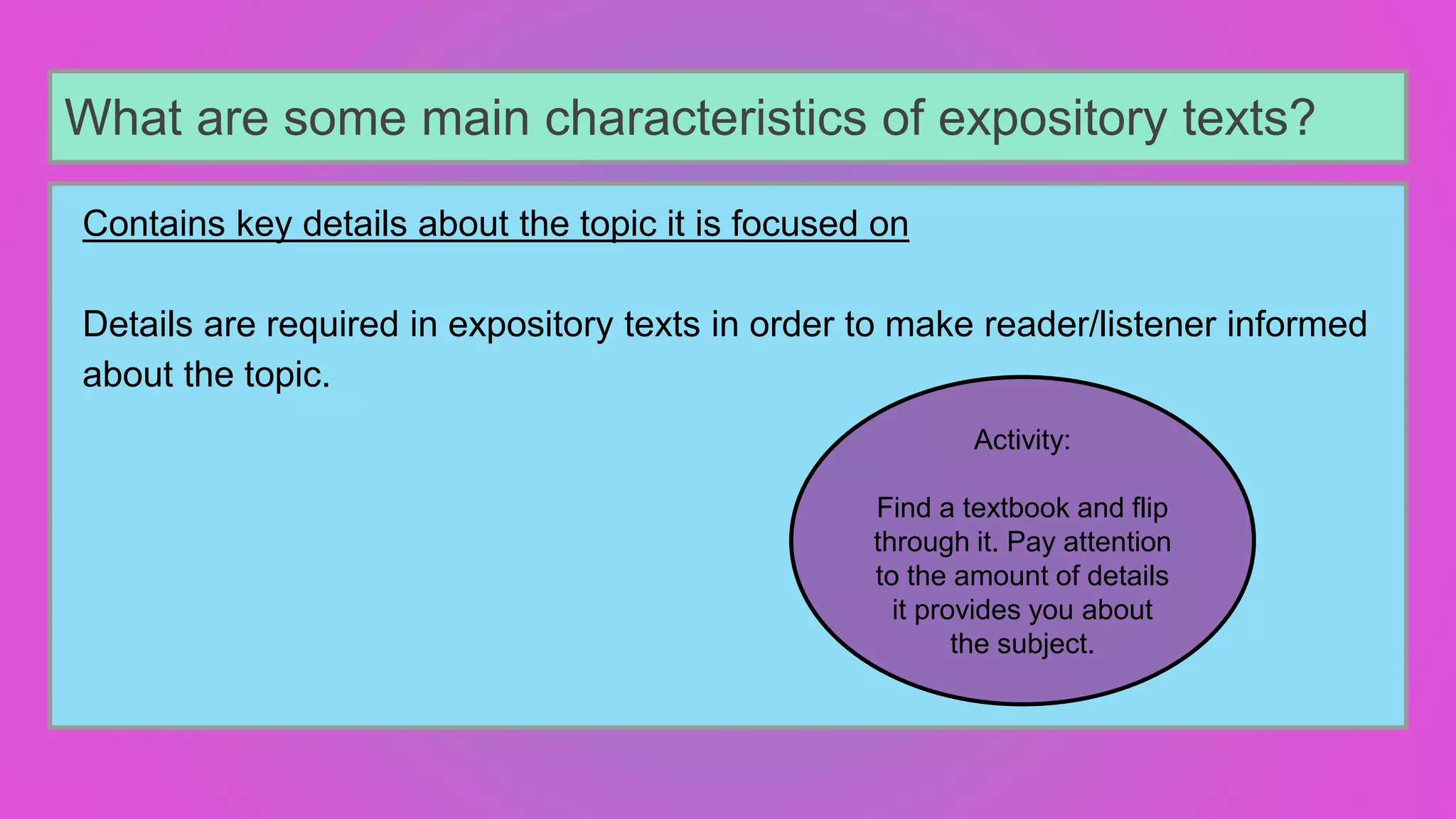 Some key charactertistics of expository texts | PPT