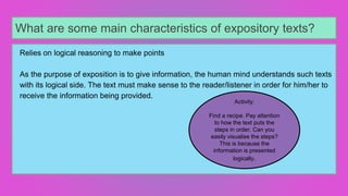 Some key charactertistics of expository texts | PPTX