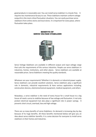 Some killer benefits of servo voltage stabilizer | PDF