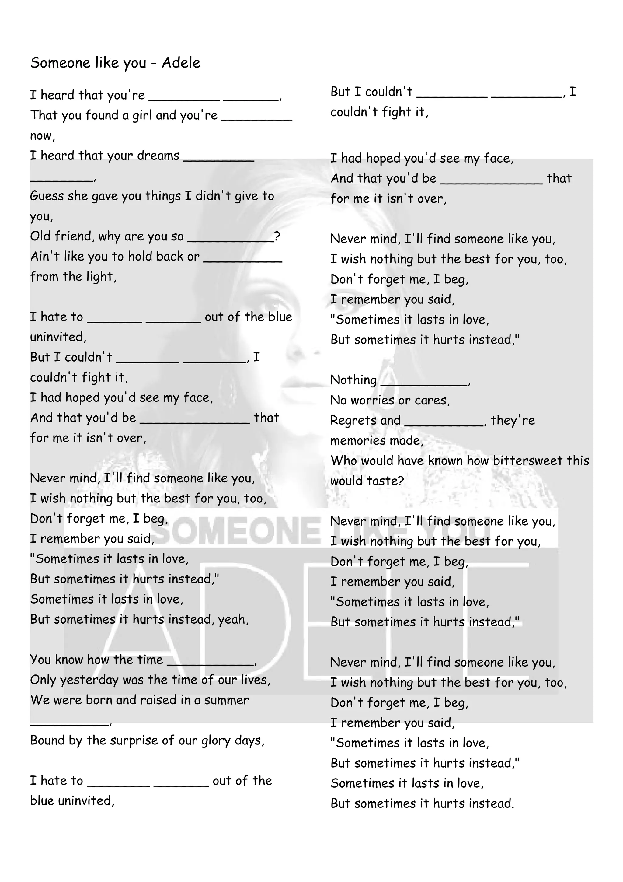 Someone like you (fill in the gaps) | DOC