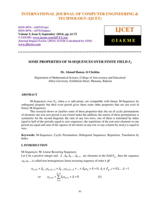 Some properties of m sequences over finite field fp | PDF