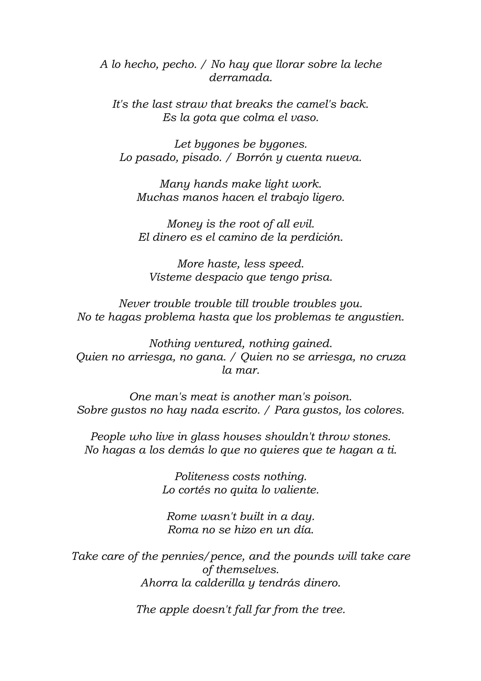 Some proverbs and their equivalents in spanish | PDF