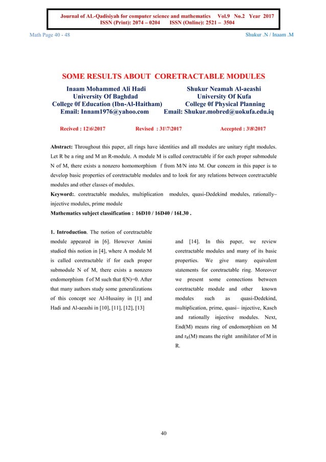 Some results about coretractable modules | PDF | Programming Languages | Computing
