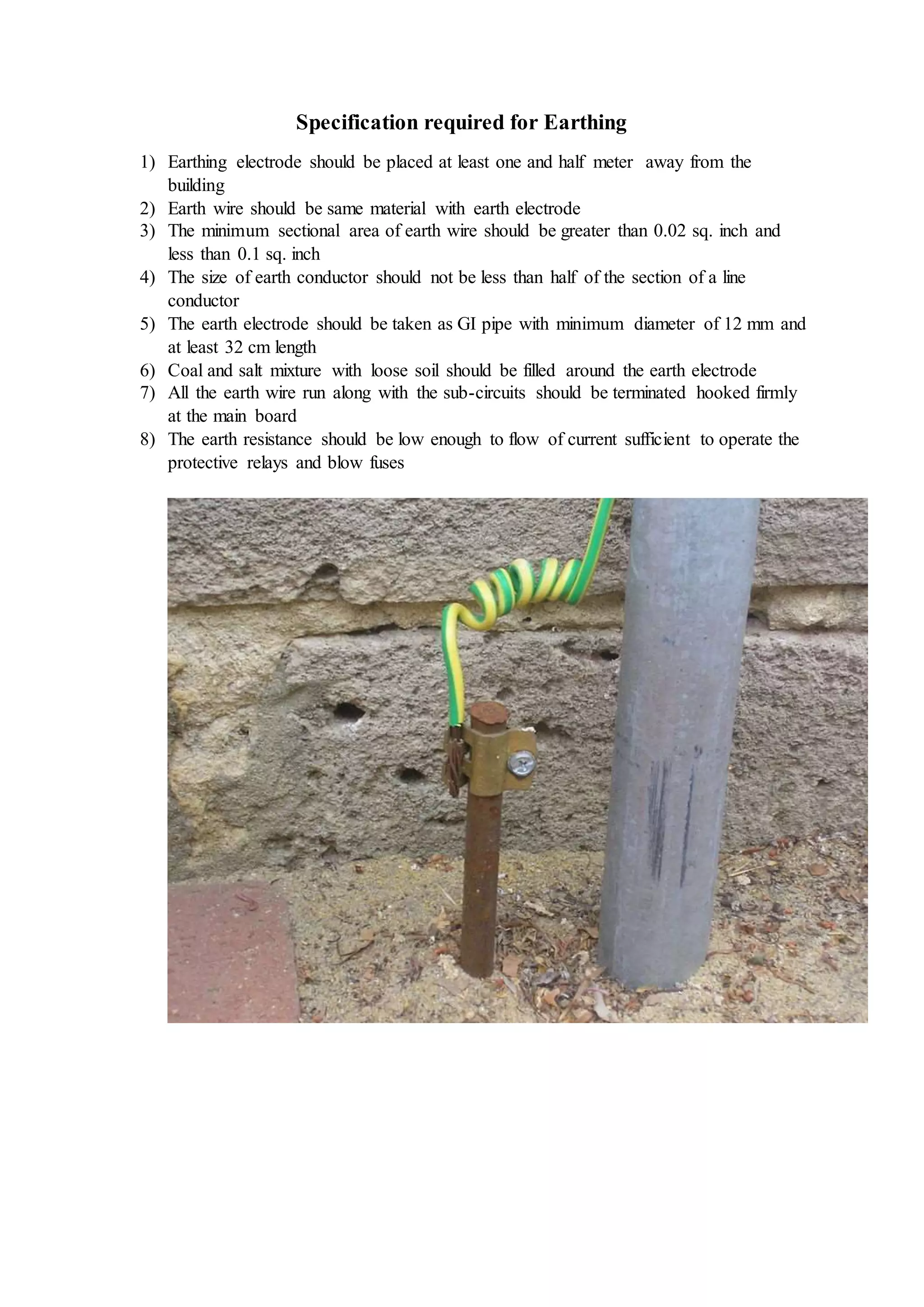 Specification required for Earthing | DOCX