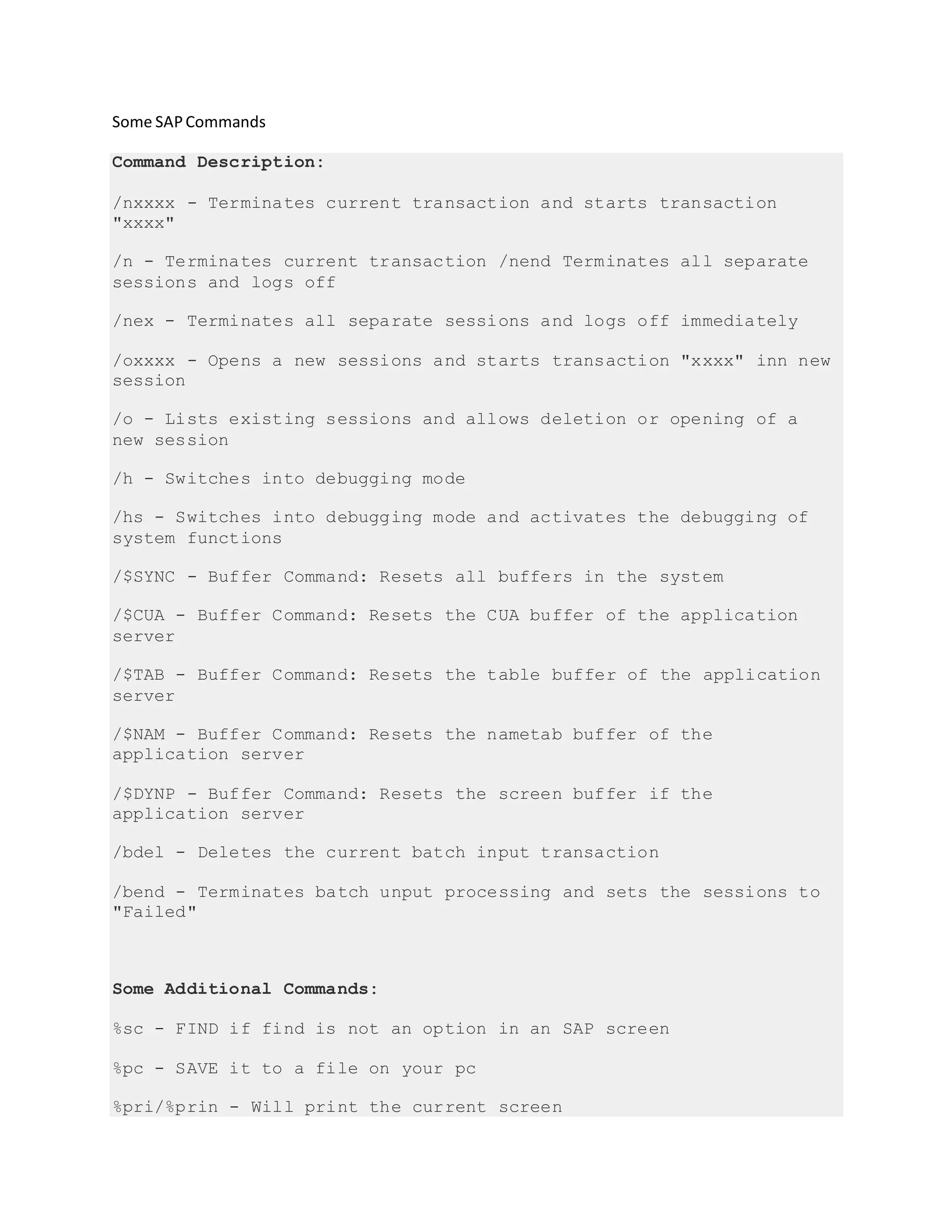 Some Sap Commands Pdf