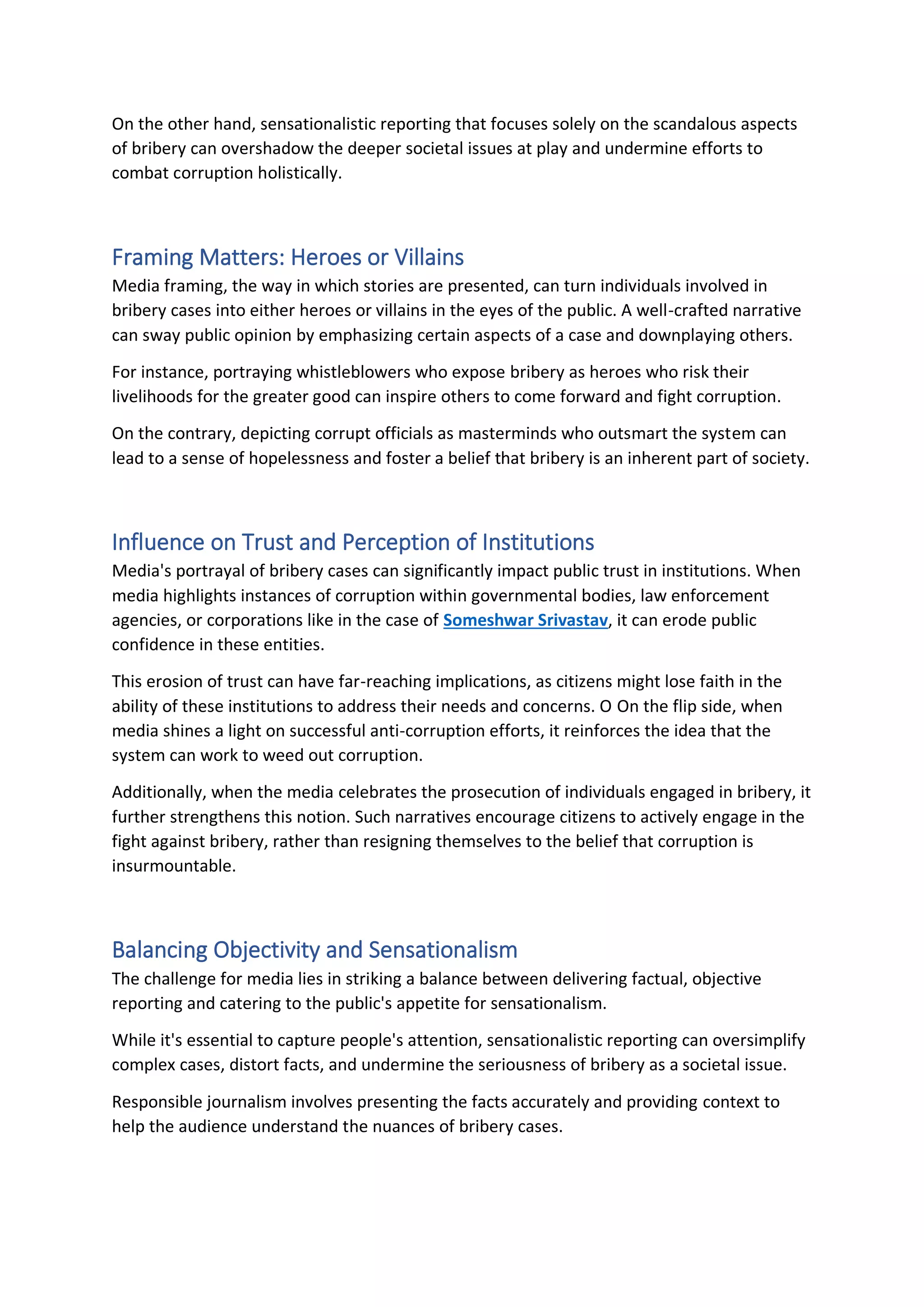 Media’s Role In Shaping Perceptions Of Bribery- Someshwar Srivastav | PDF