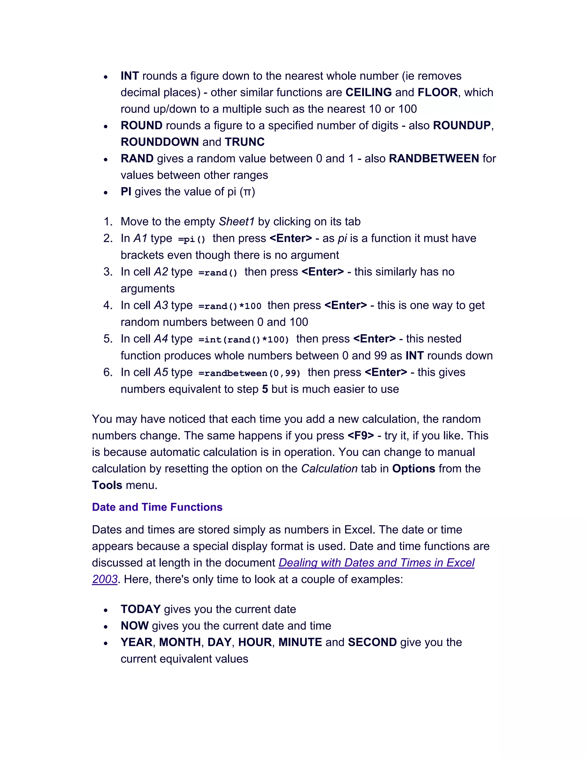 functions_in_microsoft_excel_2003 | PDF