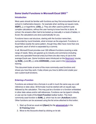 functions_in_microsoft_excel_2003 | PDF