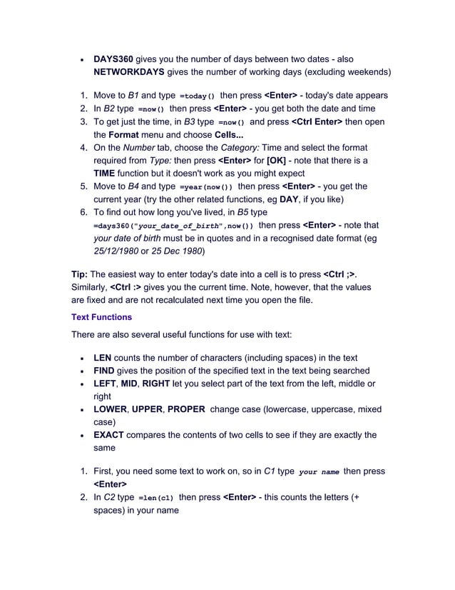 functions_in_microsoft_excel_2003 | PDF