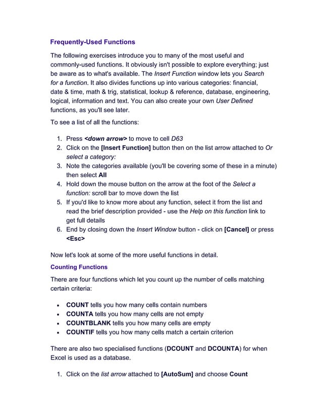 functions_in_microsoft_excel_2003 | PDF