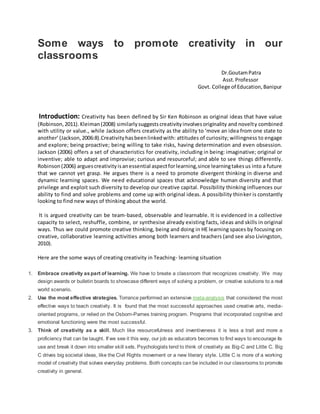 Some ways to promote creativity in our classrooms | DOCX