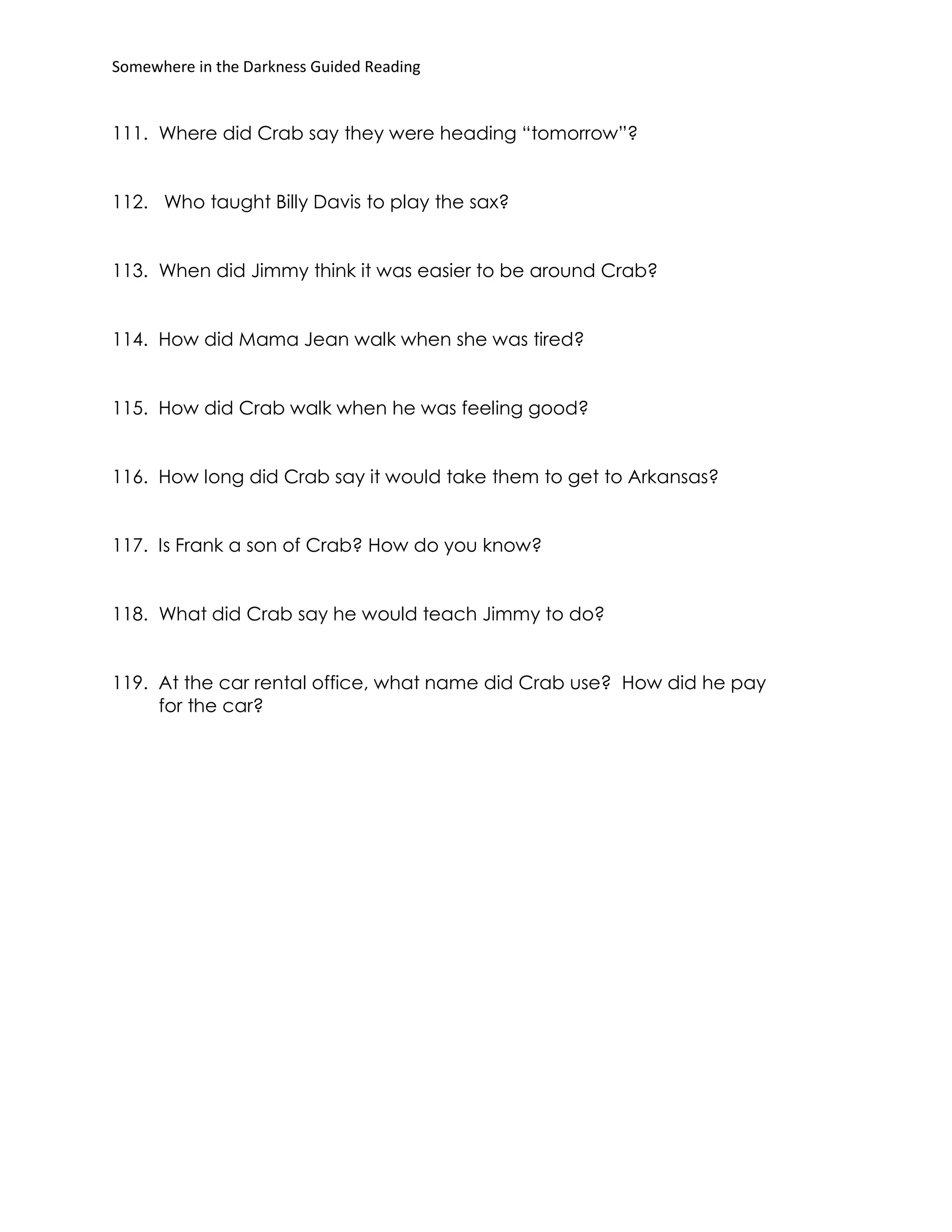 Somewhere in the darkness guided reading questions | DOCX