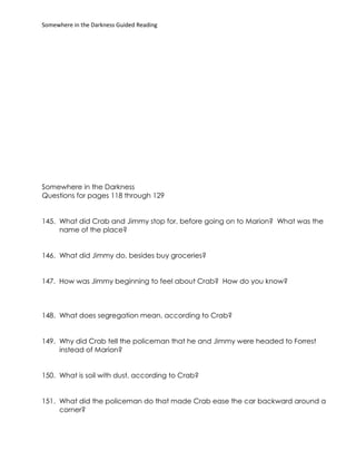 Somewhere in the darkness guided reading questions | DOCX