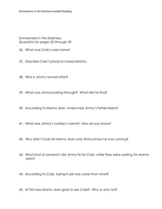 Somewhere in the darkness guided reading questions | DOCX