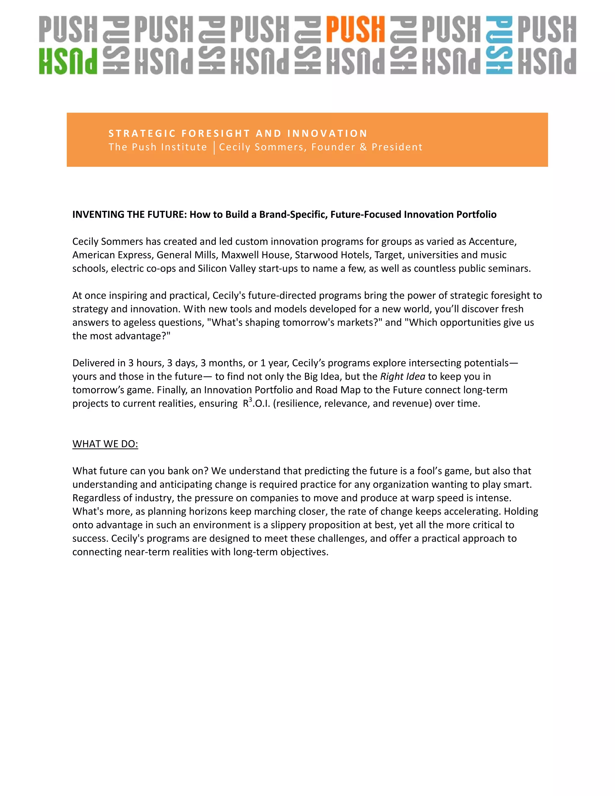 Sommers Progams_Strategic Foresight & Innovation | PDF