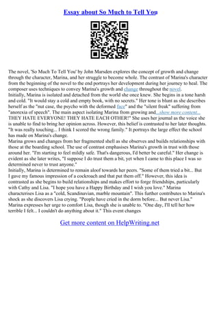 So Much To Tell You Essay | PDF