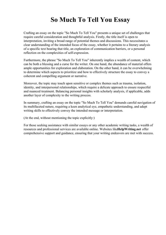 So Much To Tell You Essay | PDF