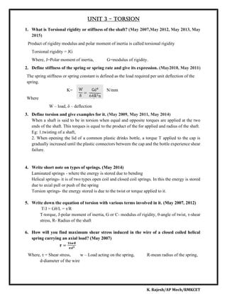 Strength of materials Two mark Question with answers | PDF