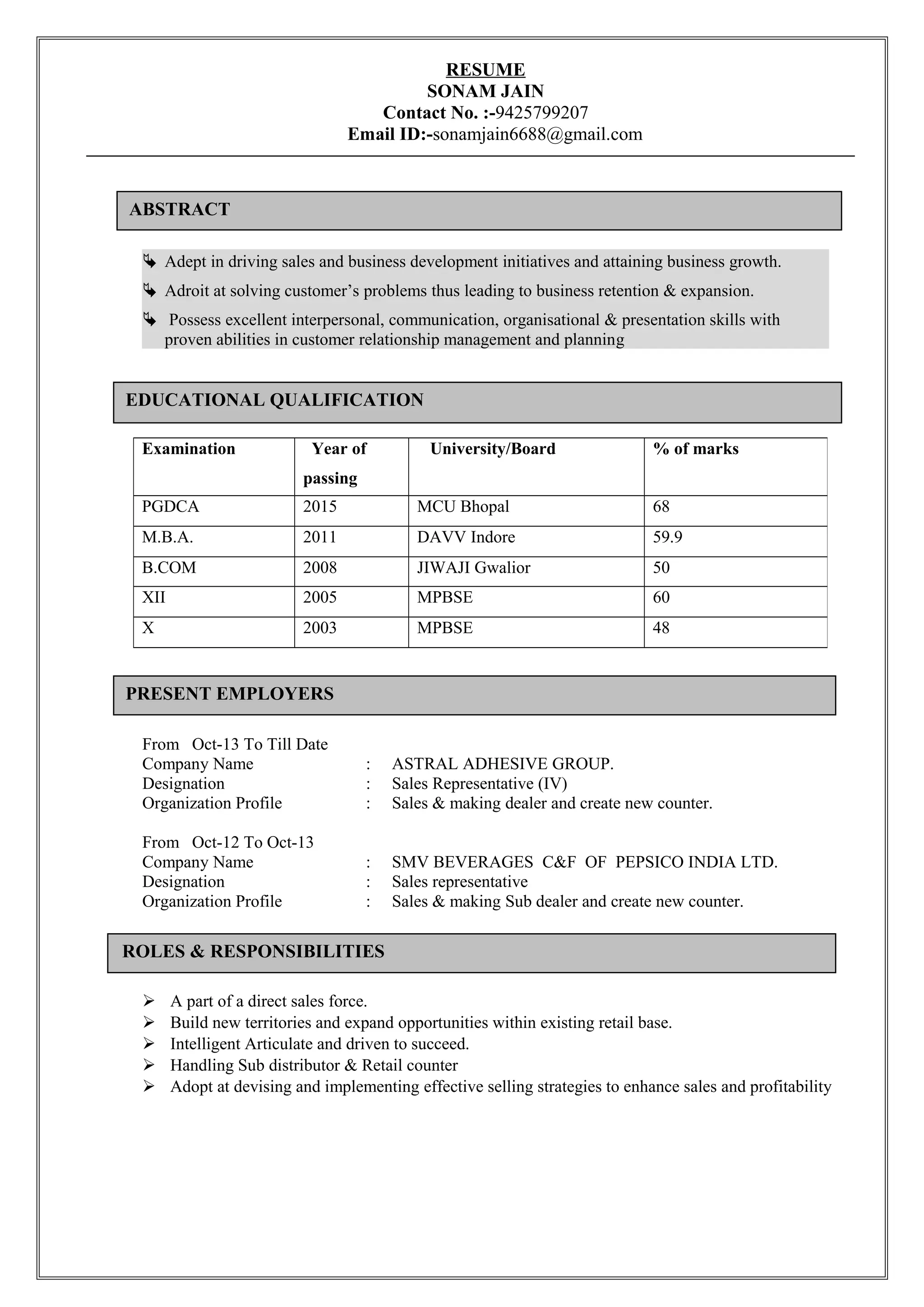 Sonam jain resume | DOC