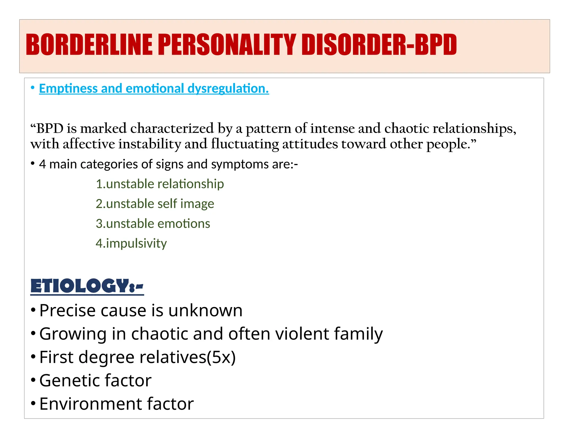 personality disorder and their type and etiology | PPTX