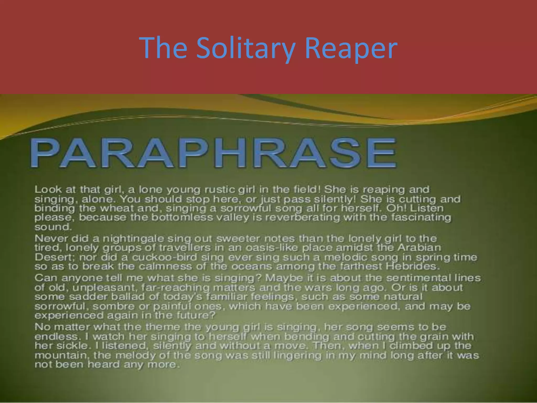 SOLITARY REAPER | PPTX