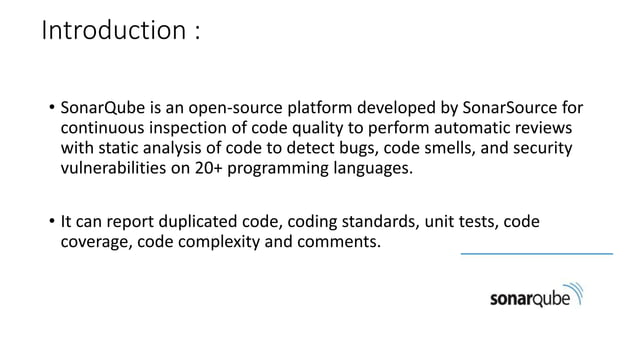 Sonar qube | PPTX | Operating Systems | Computer Software and Applications