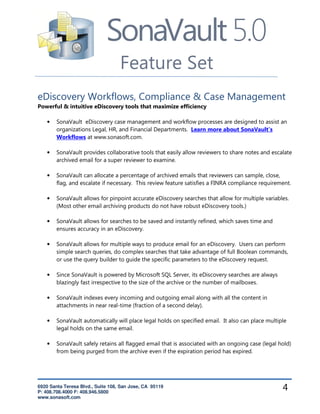 Sona vault 5-0-email-archiving-ediscovery-feature-set | PDF