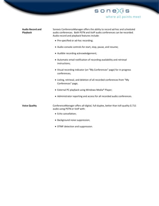 Sonexis Conference Manager 9.3 Data Sheet | PDF