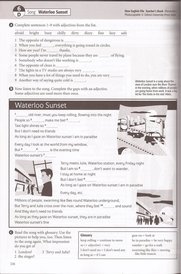 Waterloo sunset song worksheet | PDF
