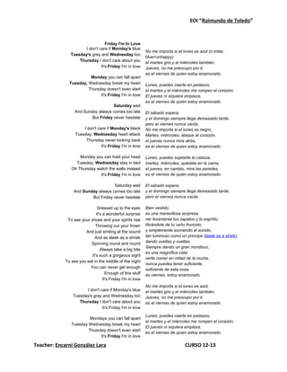 Song activity-days-of-the-week-friday-i-am-in | DOC