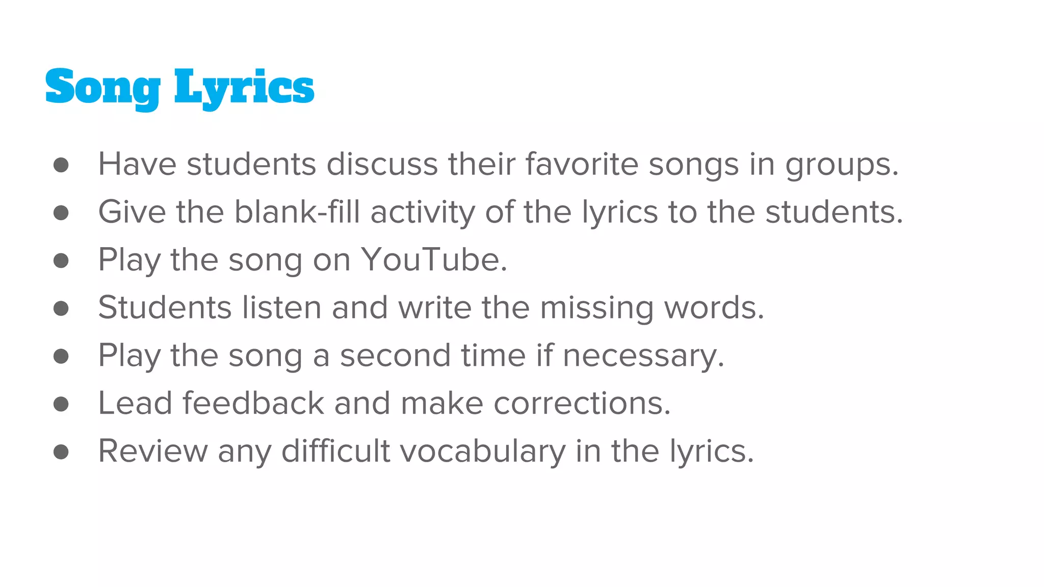 Song Lyrics ESL Listening Activity | PDF | World/International Music ...