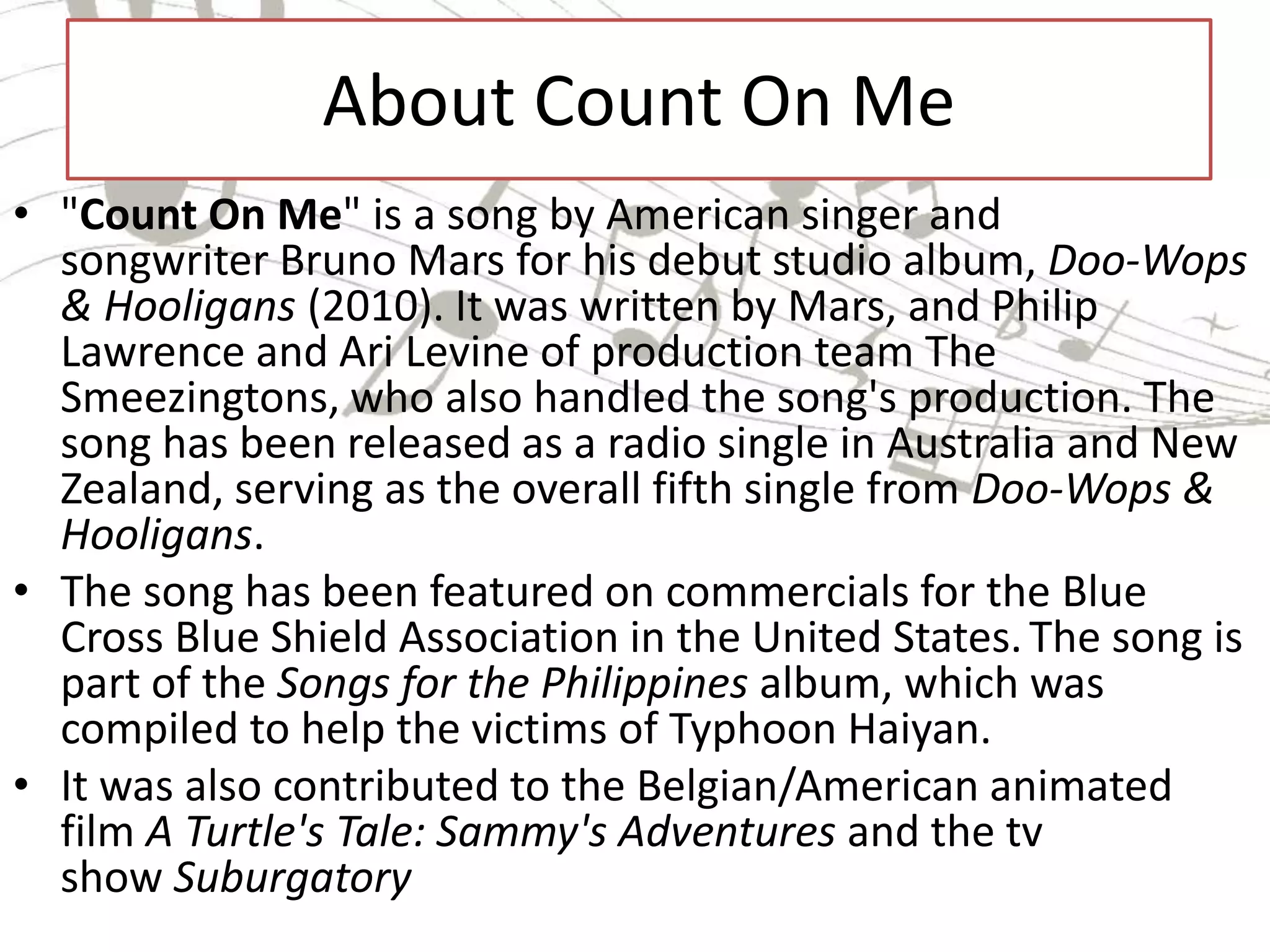 English task X SMA. Song analysis Count One Me - Bruno Mars | PPT