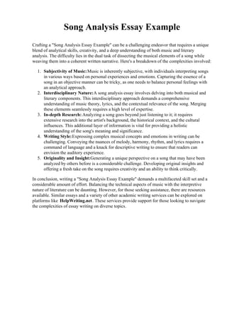 Song Analysis Essay Example. Neumann University | PDF