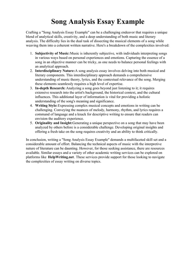 Song Analysis Essay Example | PDF